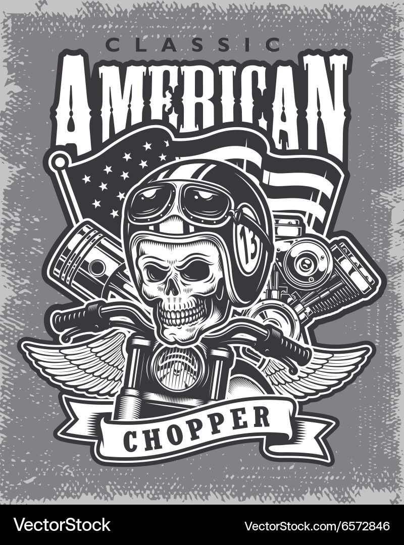 Vintage Motorcycle Print - Americana Style Vector Image