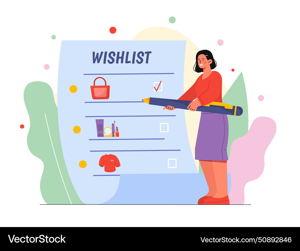Woman with wishlist Royalty Free Vector Image - VectorStock