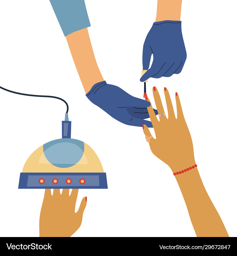 Hands manicurist performing manicure Royalty Free Vector
