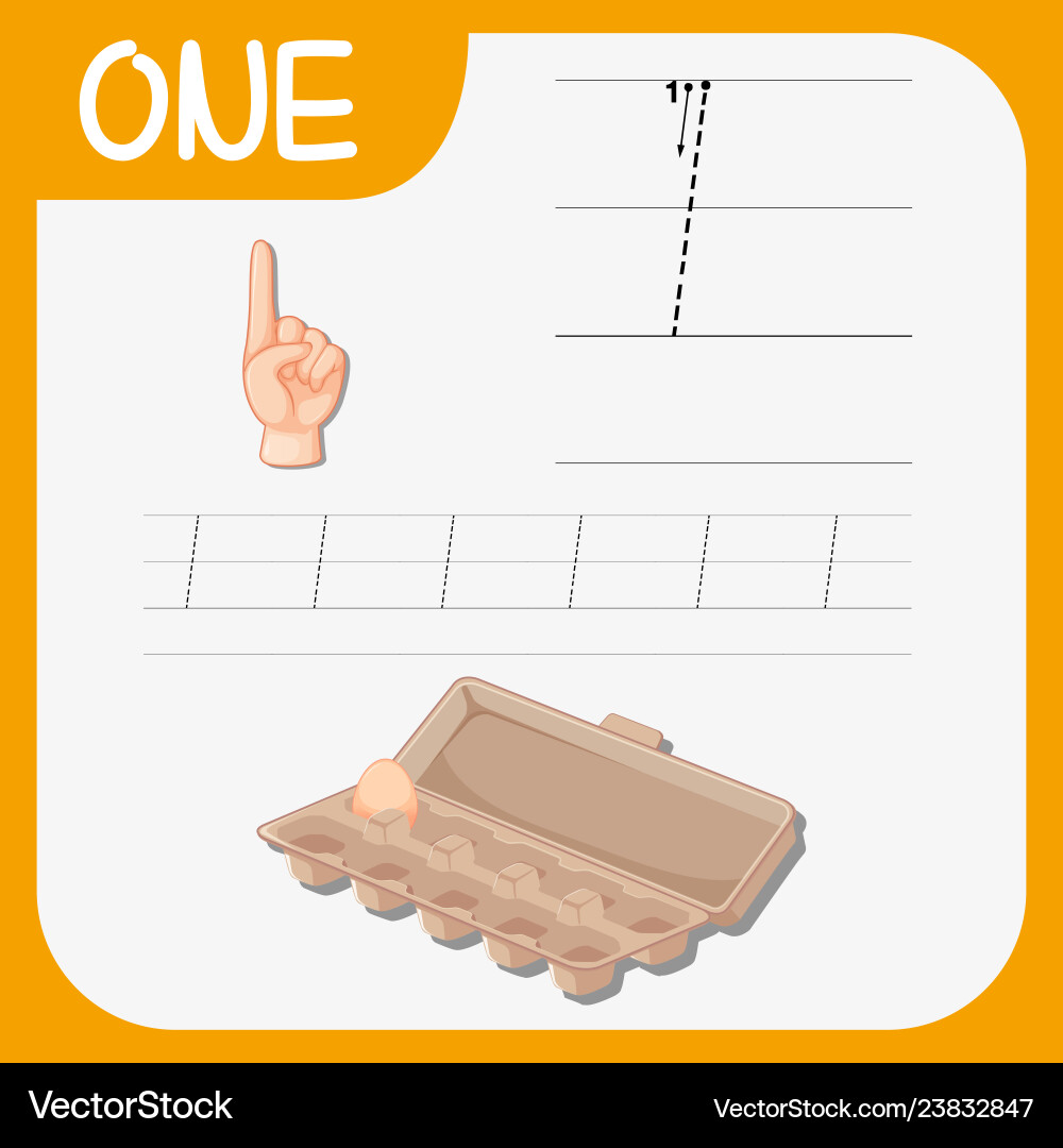Number one tracing worksheets Royalty Free Vector Image