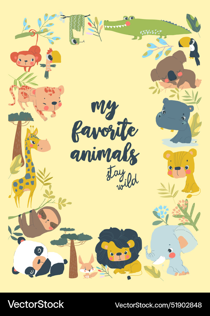 Cartoon frame with cute animals from different Vector Image