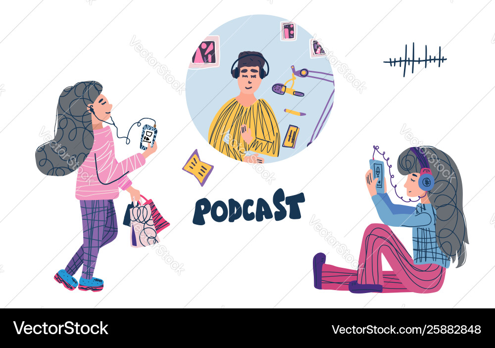 Podcast Flat Konzept Farbkarte Design Lizenzfreier Vektor