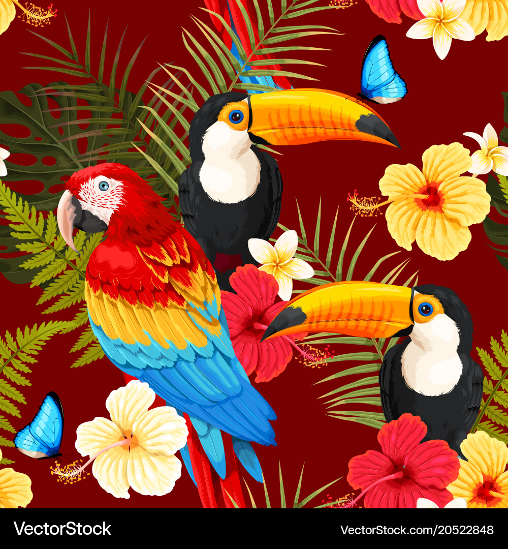 Seamless birds and flowers Royalty Free Vector Image