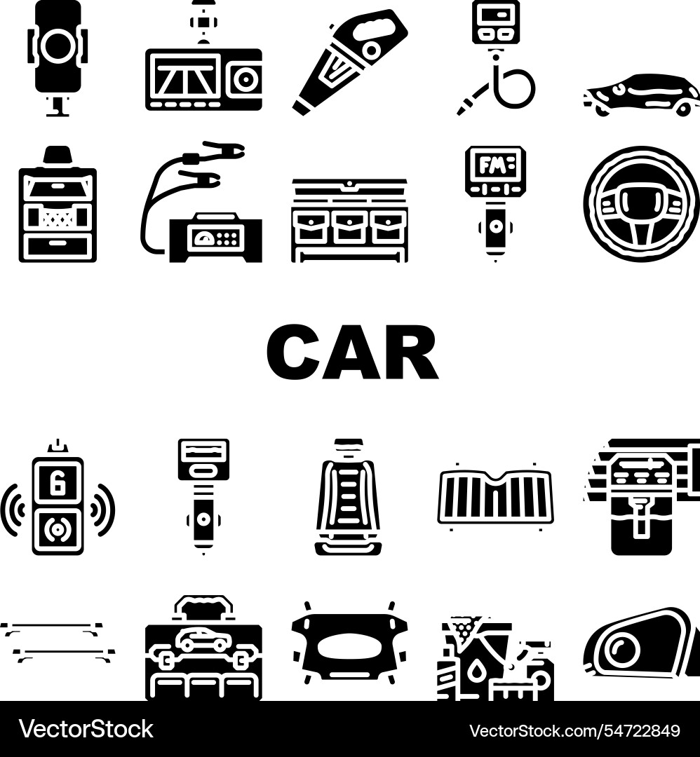 Car accessories floor mats seat icons set Vector Image
