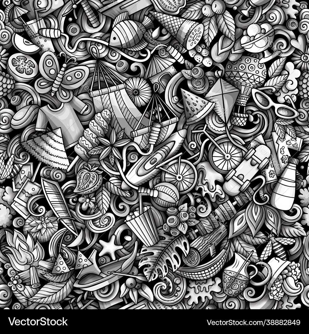 Cartoon doodles summer seamless pattern Royalty Free Vector