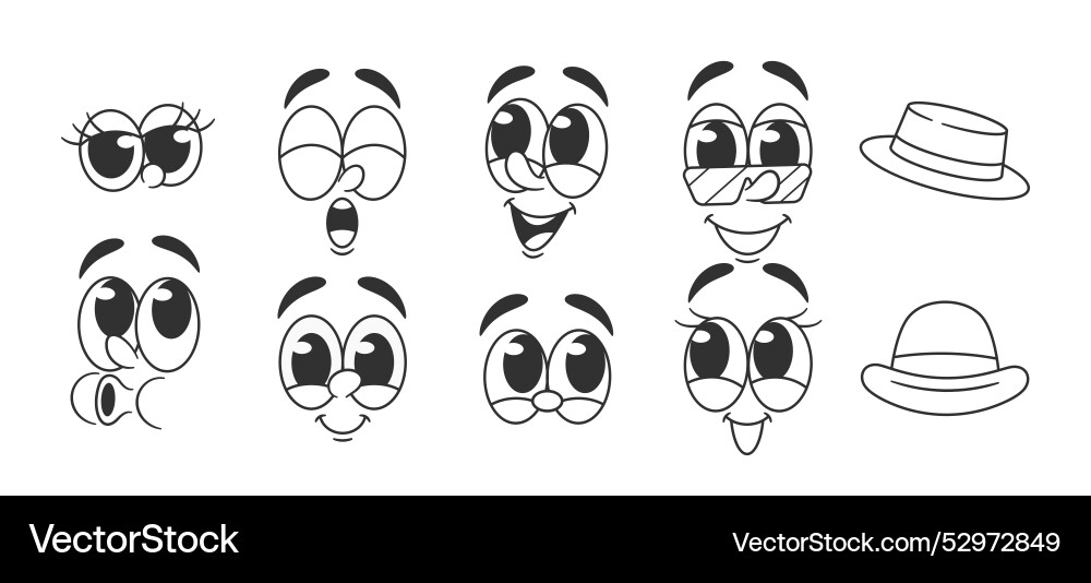 Cute cartoon faces with different expressions Vector Image