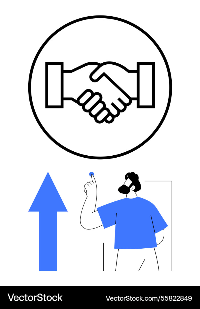 Handshake in circle with upward arrow and person Vector Image
