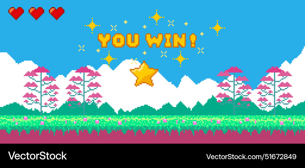 Pixel art game background retro 8 bit video Vector Image