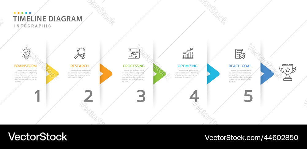 5 Schritt Timeline Diagramm mit Pfeil Lizenzfreier Vektor