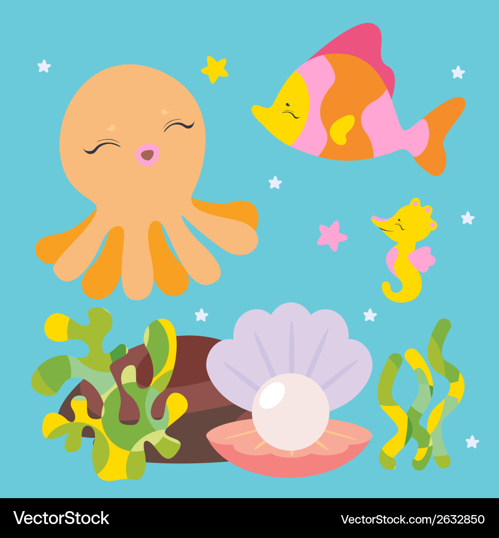 Cute sea characters Royalty Free Vector Image - VectorStock