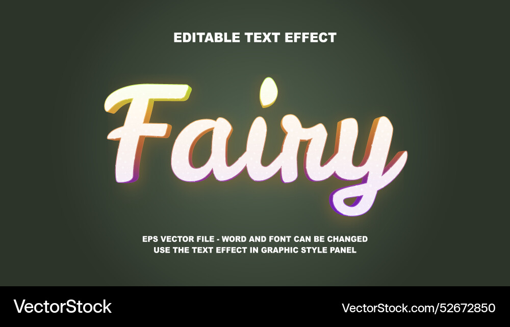 Editable text effect fairy 3d template Royalty Free Vector