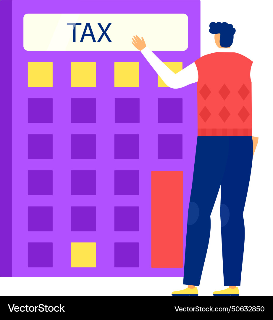 Man completing tax form calculator flat style Vector Image