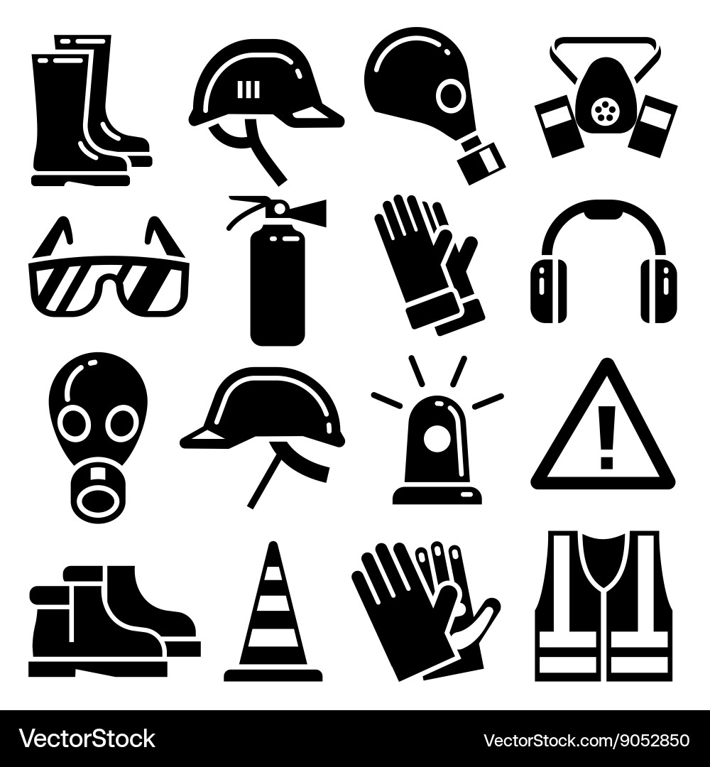 Personal protective equipment icons set Royalty Free Vector