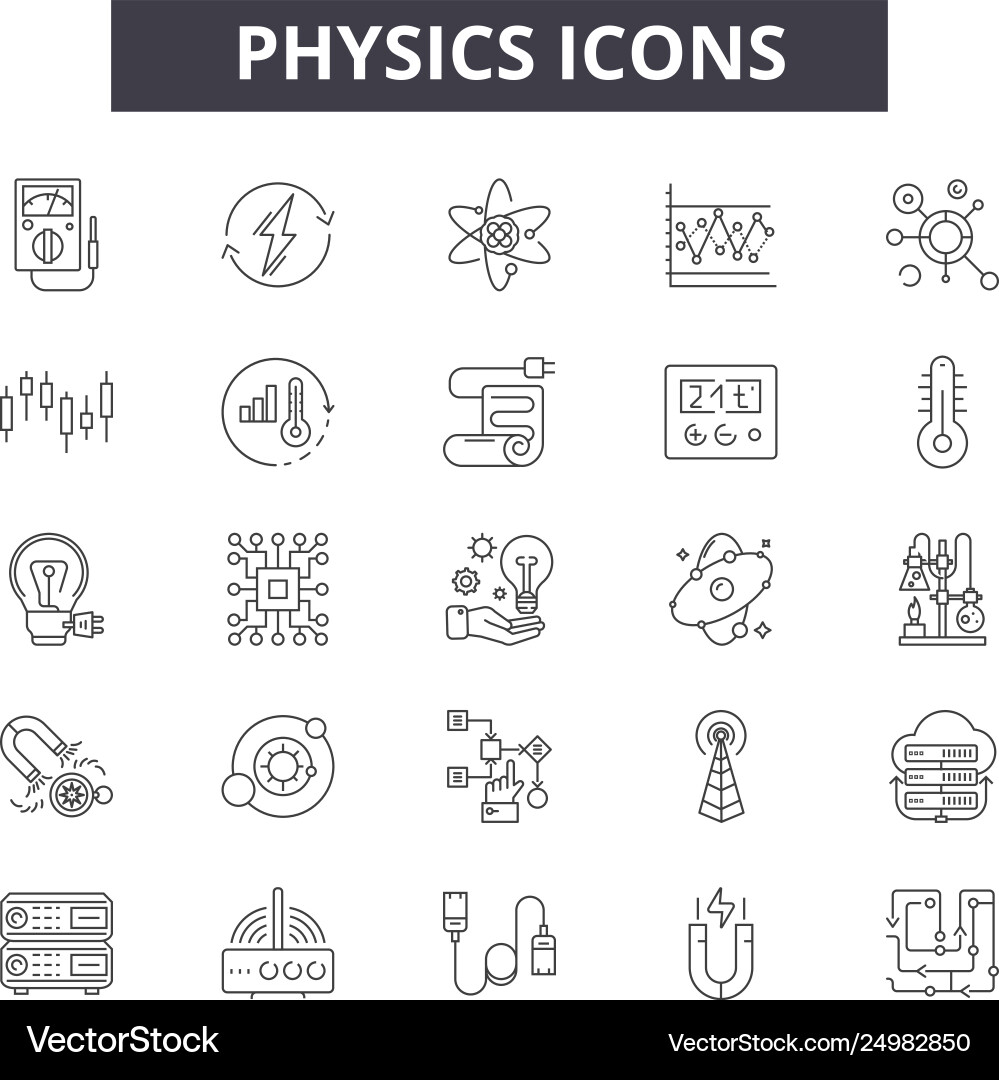 Physics line icons signs set outline Royalty Free Vector