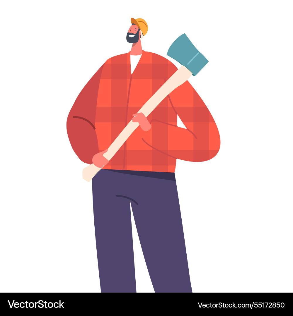 Strong lumberjack with a sturdy axe ready Vector Image