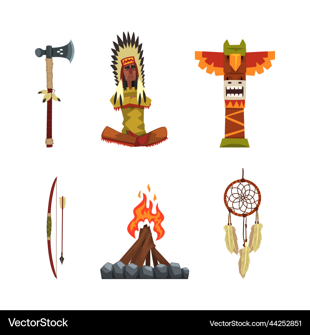 Authentic items and tools of native american Vector Image