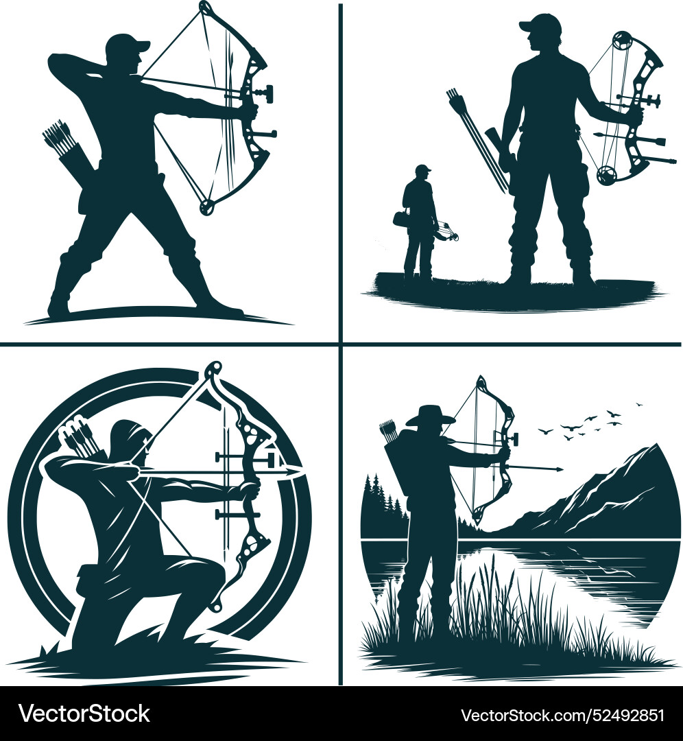 Bow Hunter Silhouettes Royalty Free Vector Image