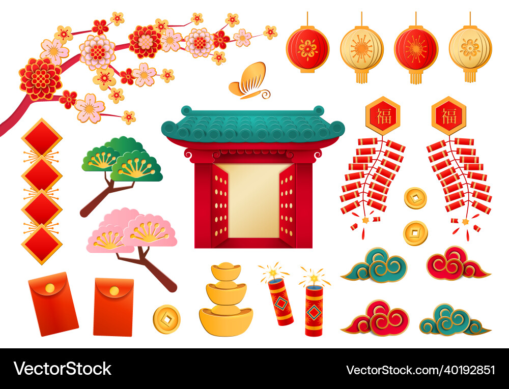 Chinese and japanese culture elements set Vector Image