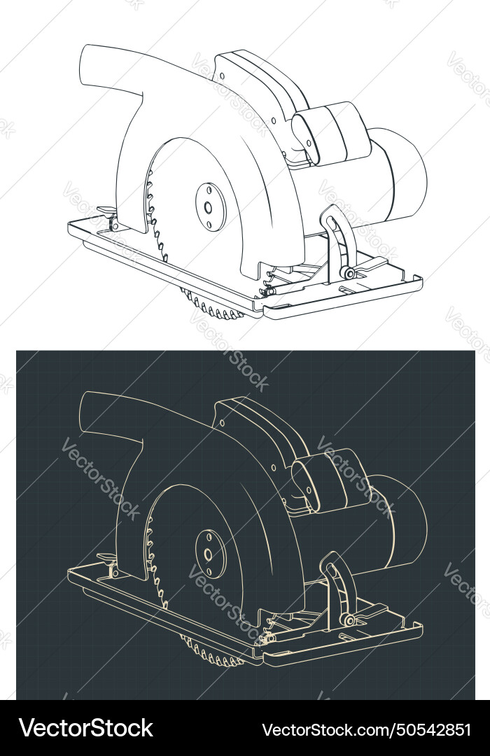 Circular saw isometric blueprints Royalty Free Vector Image