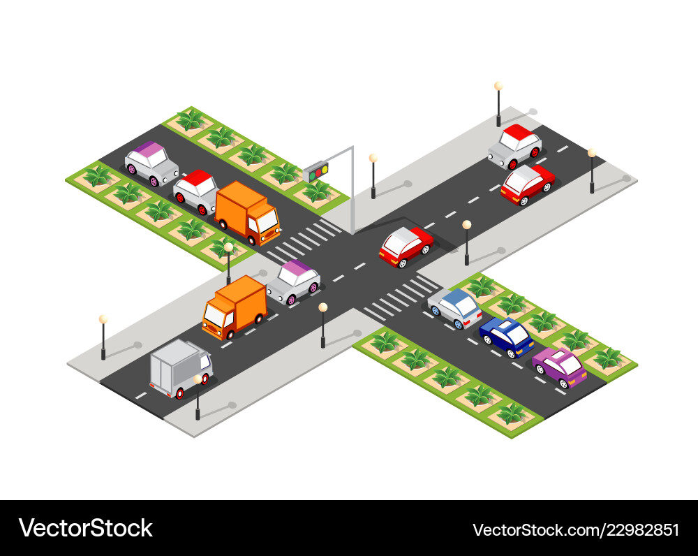 Crossroad road isometric Royalty Free Vector Image