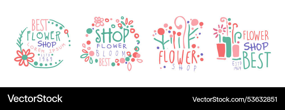 Flower shop label and emblem design set Royalty Free Vector