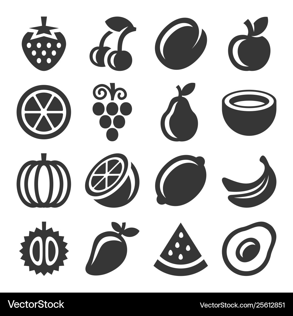 Fruits icons set on white background Royalty Free Vector