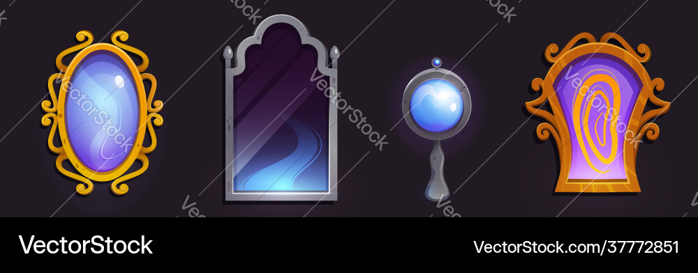 Magic mirrors in golden and silver frame Vector Image
