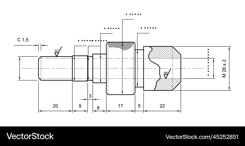 Thread bolt drawing design cad Royalty Free Vector Image