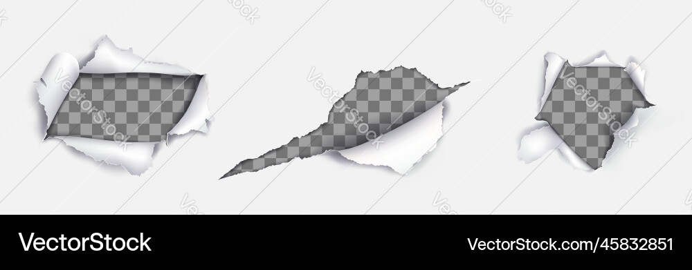 Torn paper rip holes in white sheet Royalty Free Vector