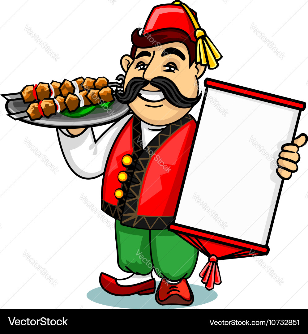 Turkish cook with menu and shashlik Royalty Free Vector