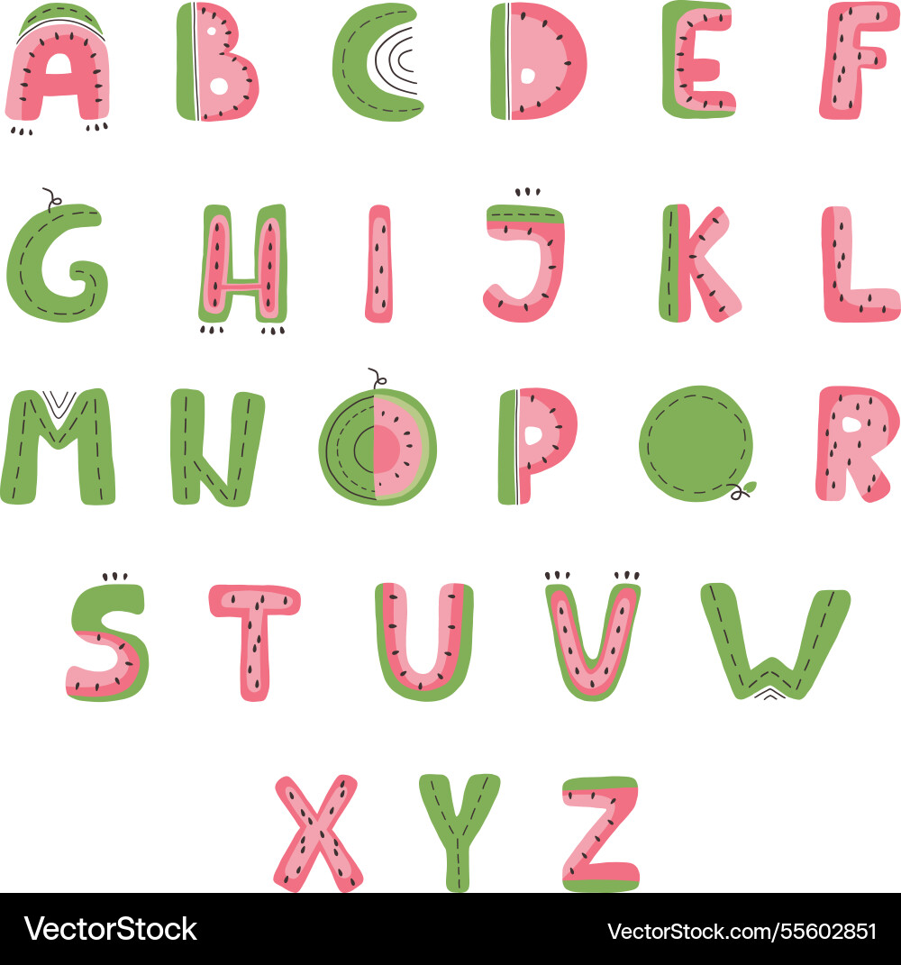 Watermelon alphabet letters clipart Royalty Free Vector