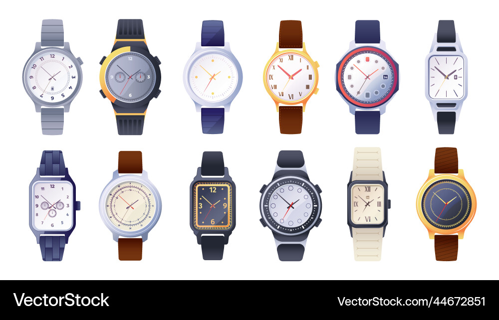 Wrist watch collection classic mechanical clock Vector Image