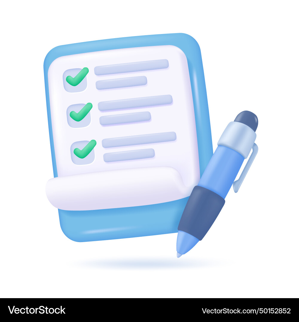 3d clipboard questionnaire summary of activities Vector Image