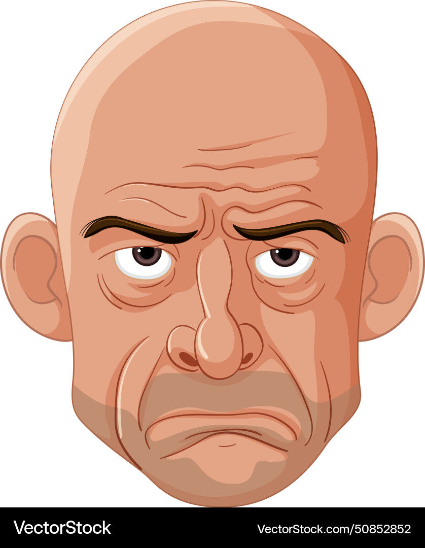 A bald grumpy mans face Royalty Free Vector Image