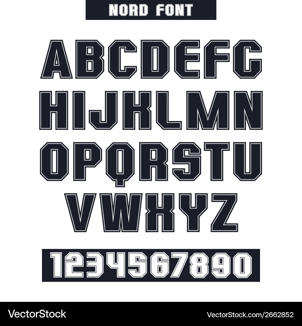 Bold Black Sans Serif Font mit Contours Lizenzfreier Vektor