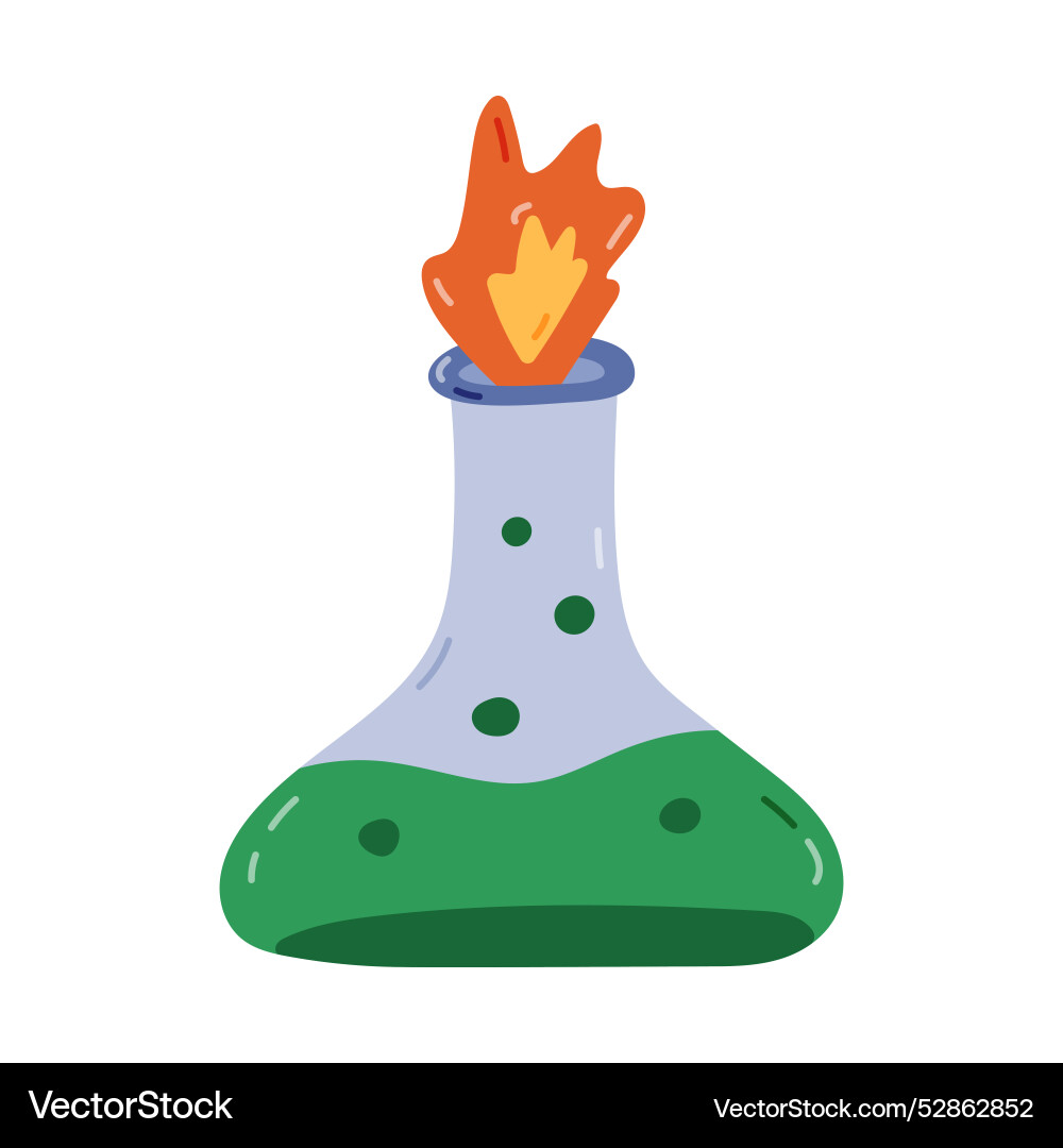 Cute cartoon laboratory beaker with fire Vector Image