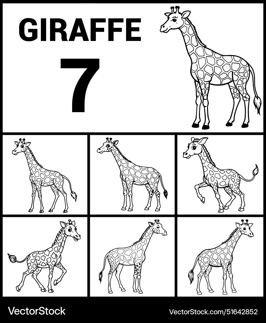 Giraffe outline set detailed Royalty Free Vector Image