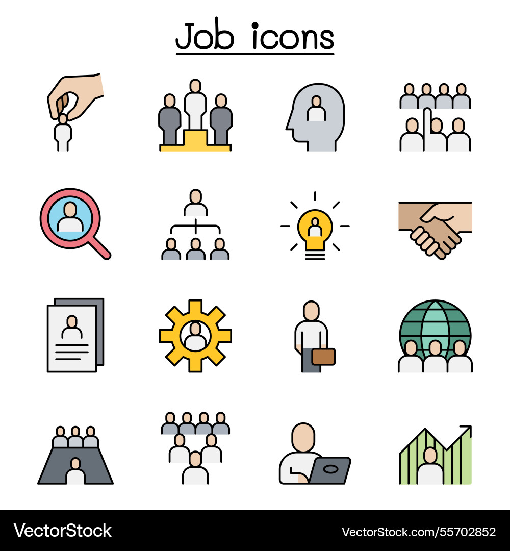 Human resources icon set in colorline style Vector Image