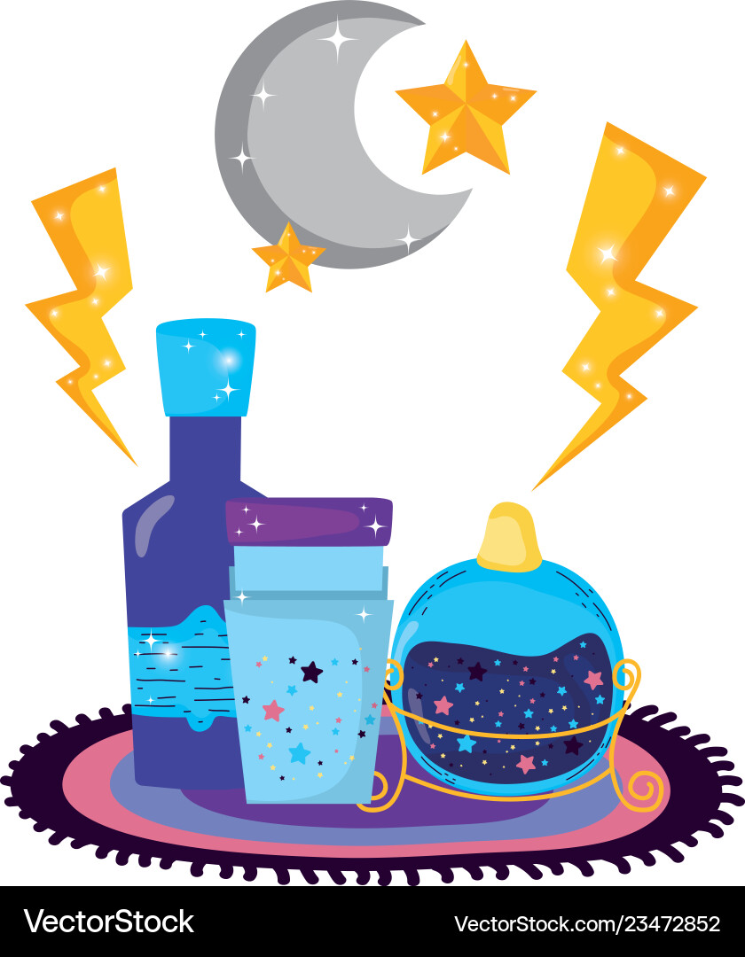 Magic potion bottles with moon Royalty Free Vector Image