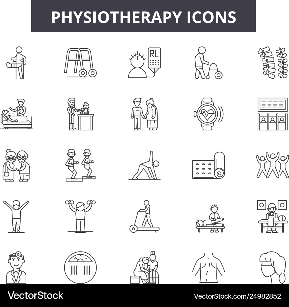 Physiotherapy line icons signs set Royalty Free Vector Image