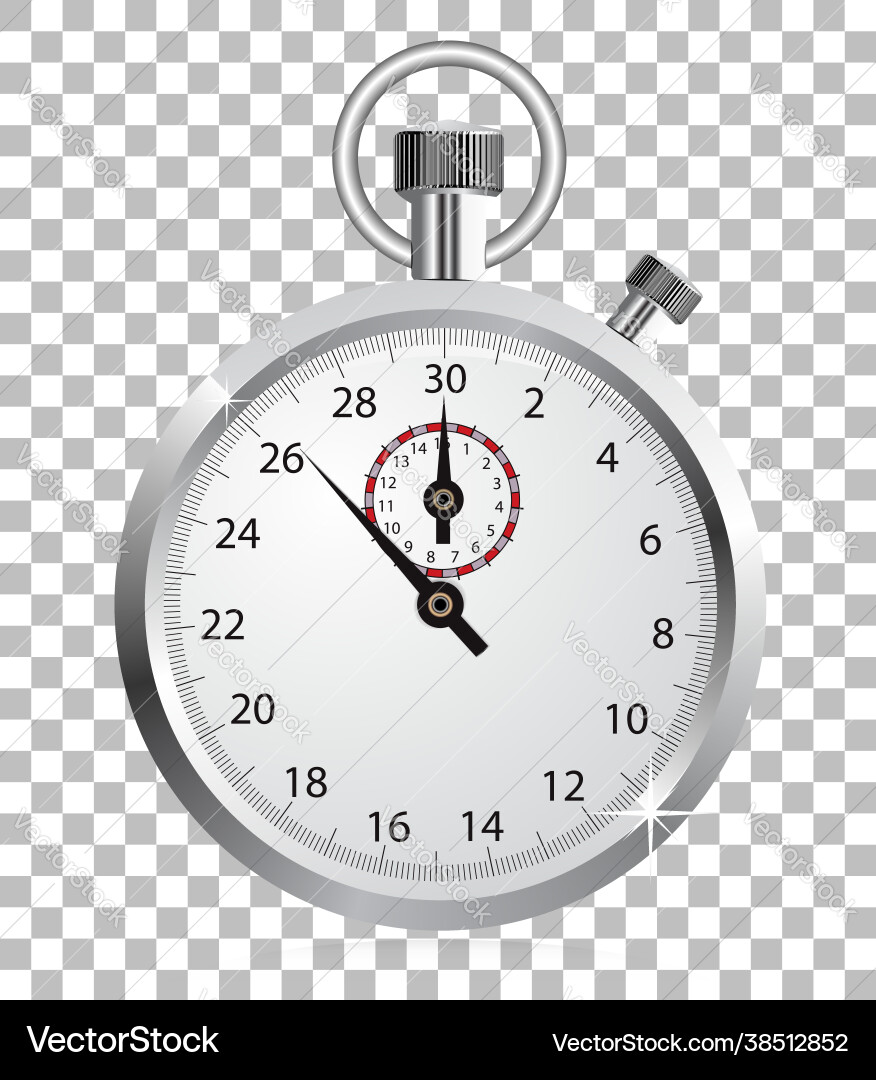 Realistic stopwatch isolated on checkered Vector Image