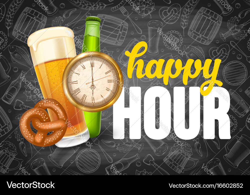 Retro Happy Hour Poster Royalty Free Vector Image