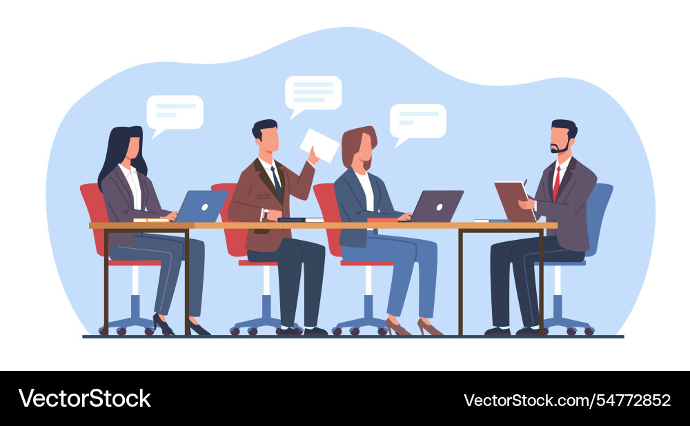 Supervisor takes notes at meeting while listening Vector Image