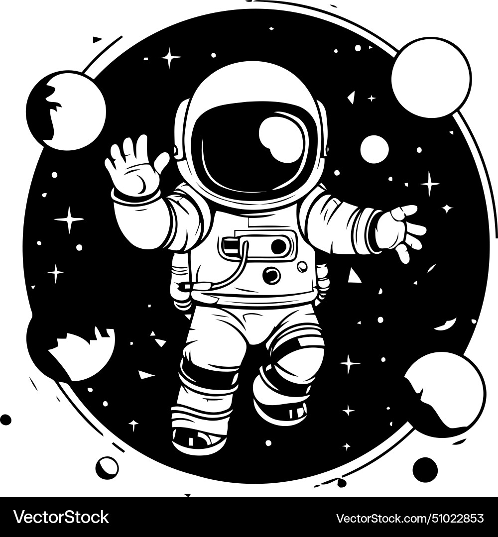 Astronaut in outer space with planets and stars Vector Image