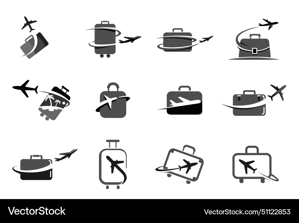 Creative airplane suitcase bags collection set Vector Image