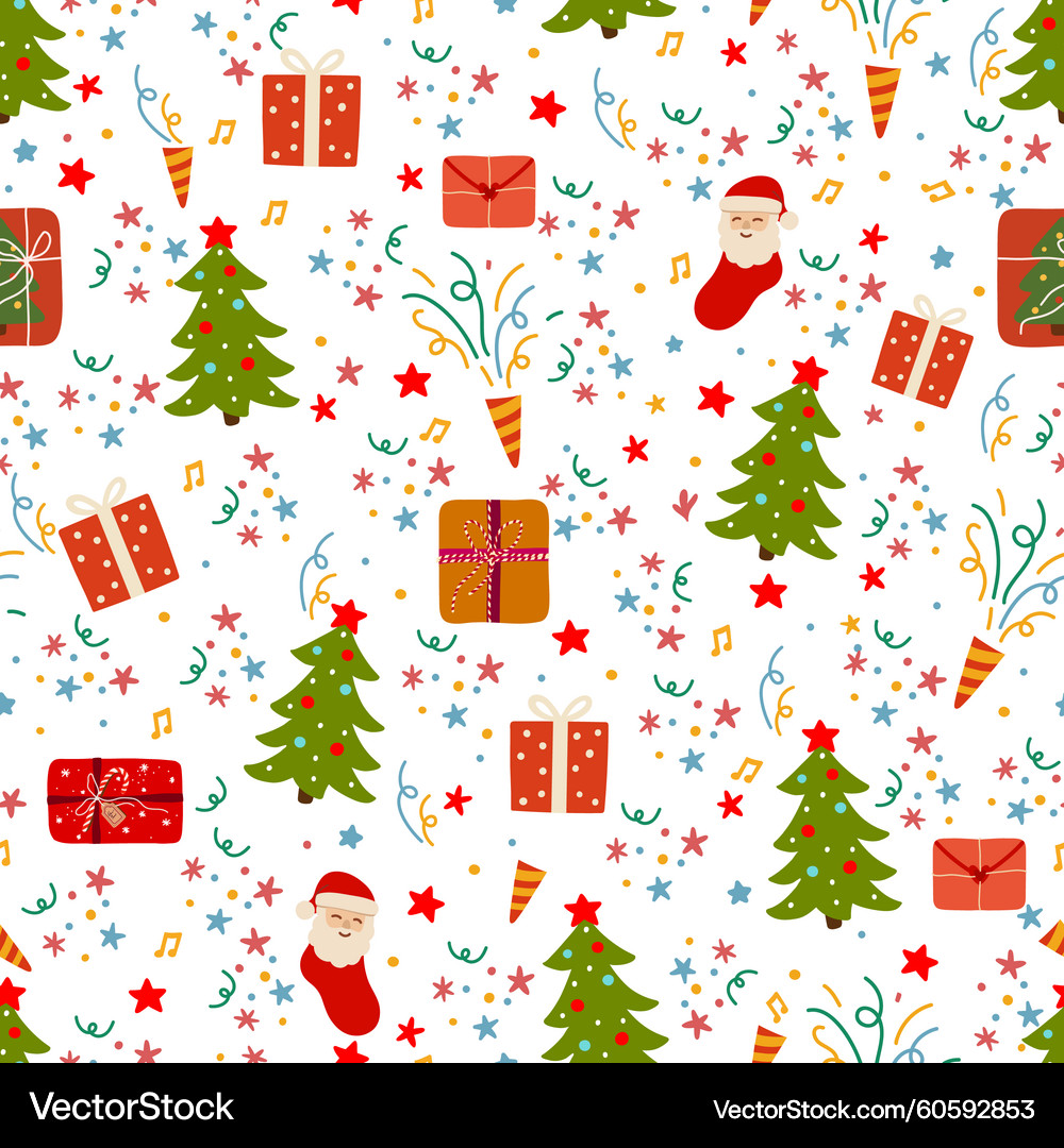 Festive Christmas Pattern - Trees, Gifts, & Confet – Royalty-Free ...