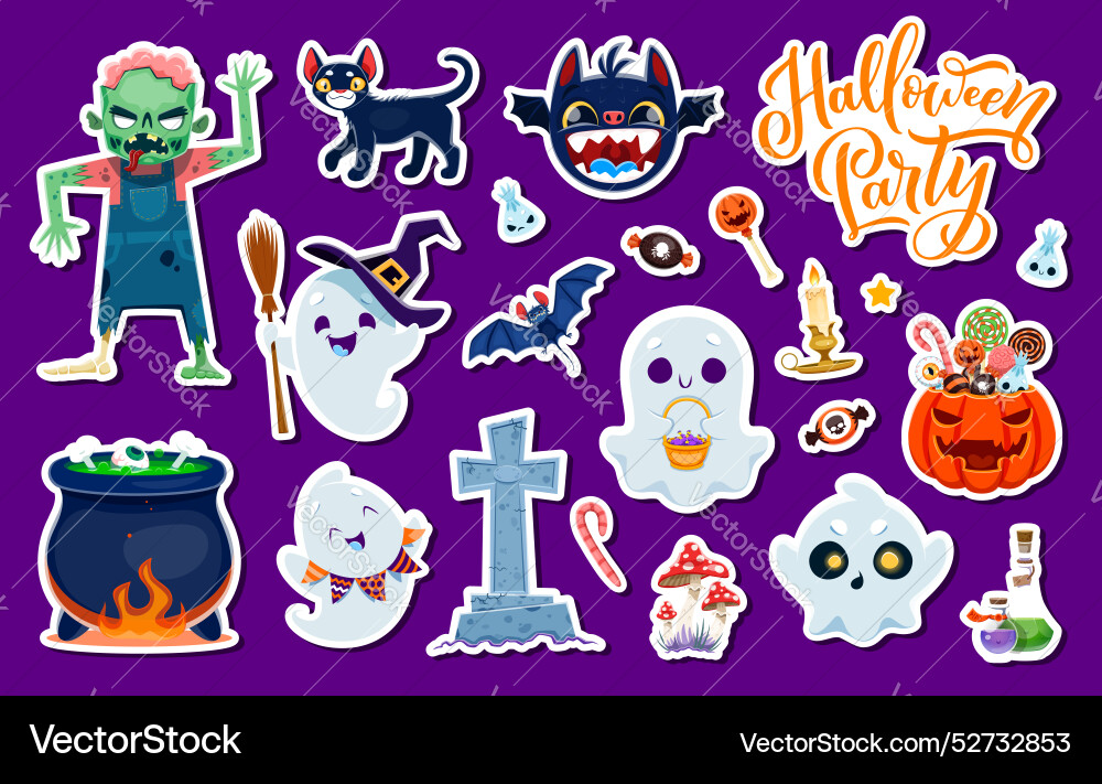 Halloween characters stickers cartoon set Vector Image