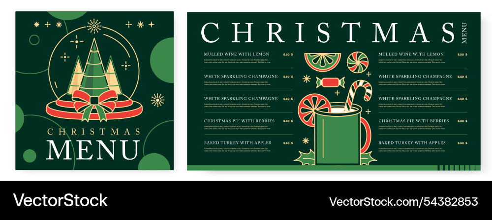 Holiday line art christmas menu design Royalty Free Vector