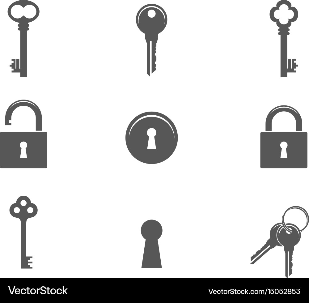 Keys and padlocks icon set Royalty Free Vector Image