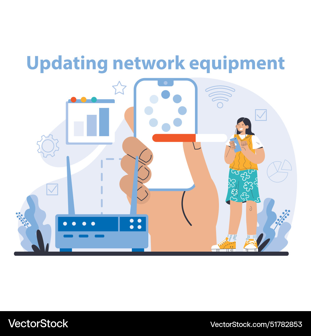 Wi-fi network specialist setting up developing Vector Image